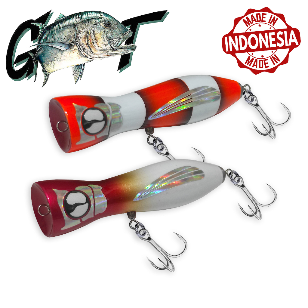 Jual Umpan Popper 30g 40g 60g 80g 100g Kayu Handmade Pancing Popping Casting Top Water GT Killer ...