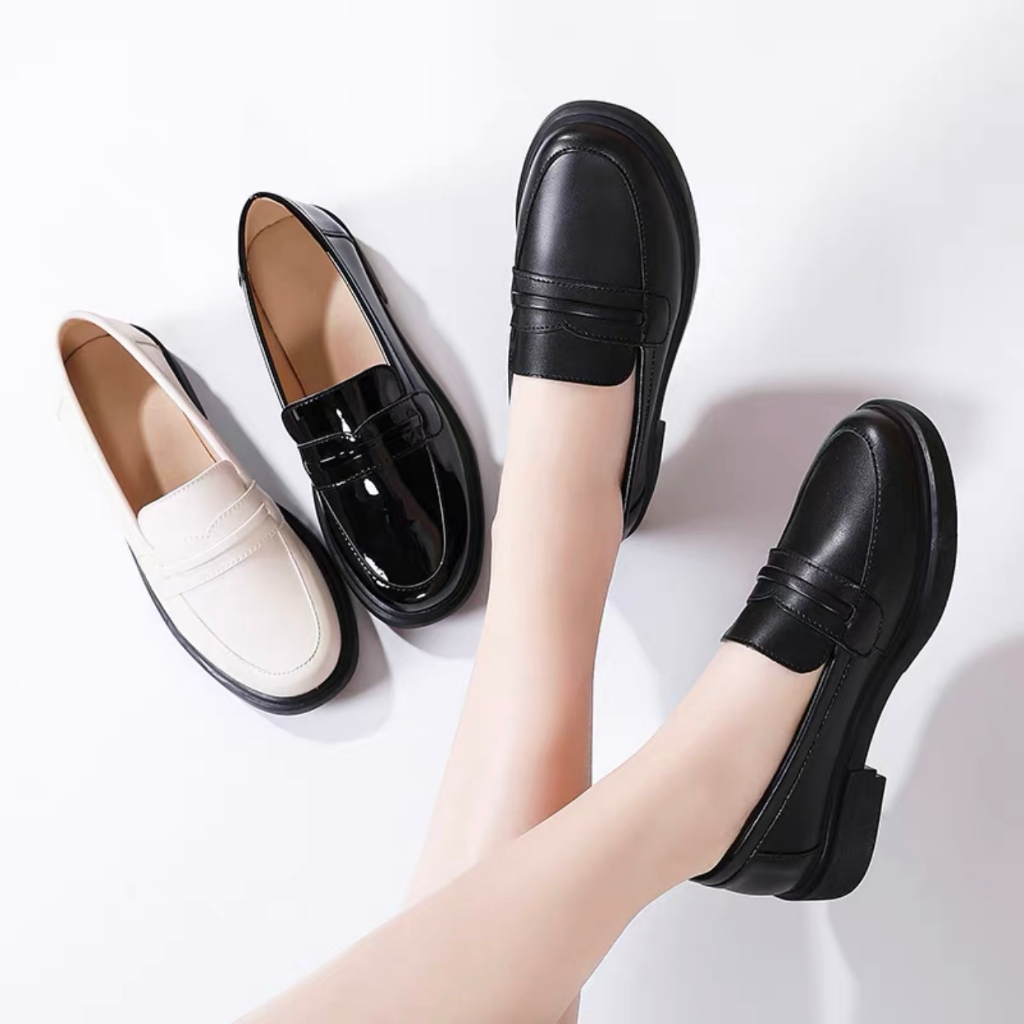 Jual SS0026 - Sepatu Wanita Loafer Docmart Kekinian Model Palang Glossy ...