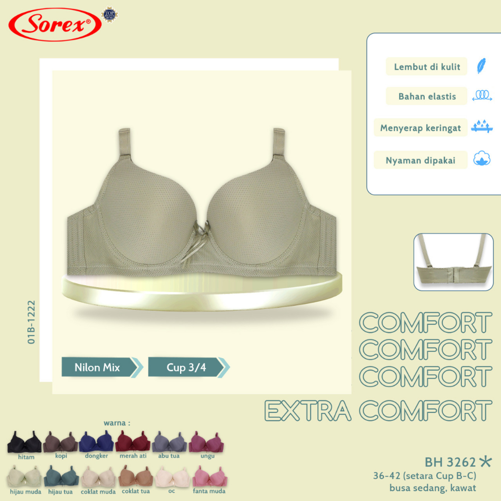 Jual BH Sorex 3262 Size 36-42 Cup B-C Busa Sedang KAWAT Kait 3 | Shopee ...