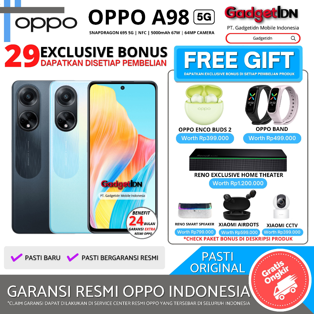 Jual OPPO A98 5G NFC 8/256GB ( +8GB Extended Ram ) Garansi Resmi Oppo Indonesia | Shopee Indonesia