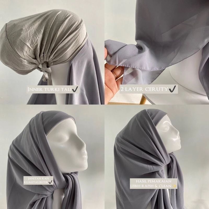 Jual kerudung segitiga inner 2 in 1 segitiga inner turkis premium ...