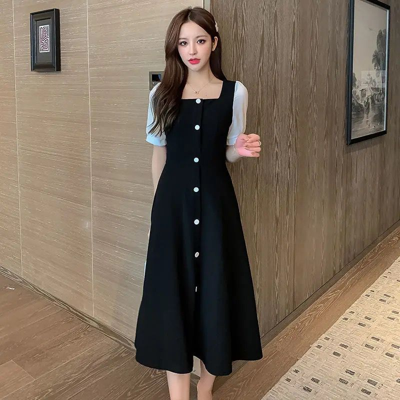 Jual Basic id fashion Dres wanita korean style lengan pendek / Gaun wanita elegant / Dres mecca ...