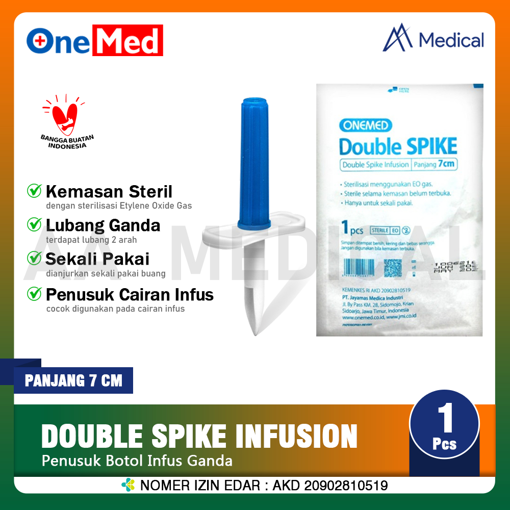 Jual ONEMED Double Spike Infusion Alat Penusuk Cairan Botol Infus 7cm ...