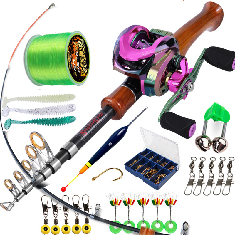 Jual Sougayilang Fishing Rod and Reel Set Wood Handle 1.6m Telescopic ...