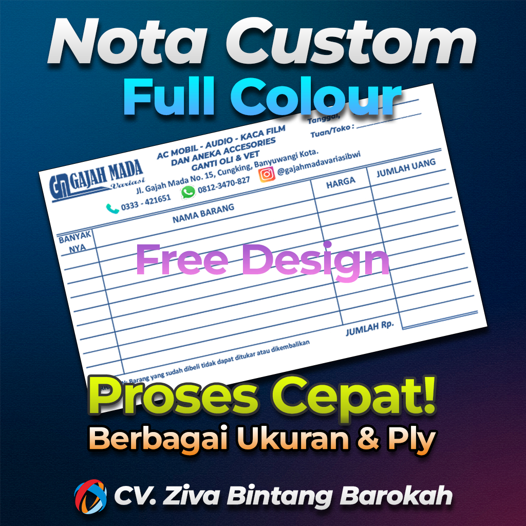 Jual Cetak Nota Custom Full Warna Murah Gratis Desain | Shopee Indonesia