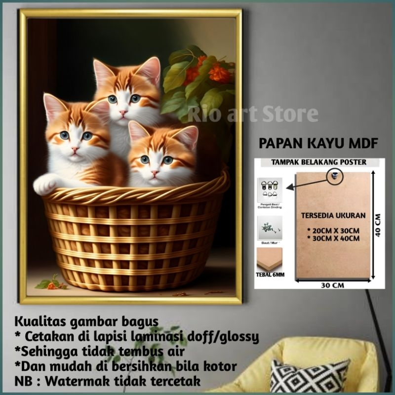 Jual Poster tiga anak kucing lucu di dalam keranjang untuk hiasan ...