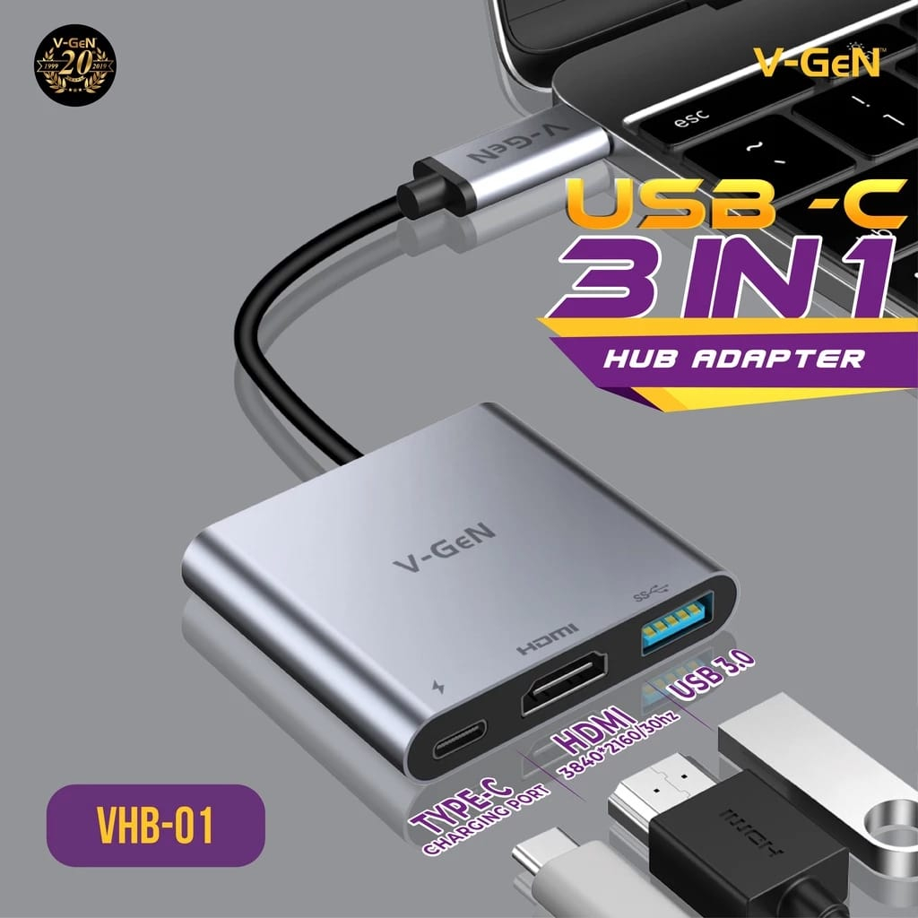 Jual Cbd* USB Type C HUB Vgen V-GeN VHB-01 3 in 1 USB 5Gbps Type C PD 90W HDMI 4K | Shopee Indonesia