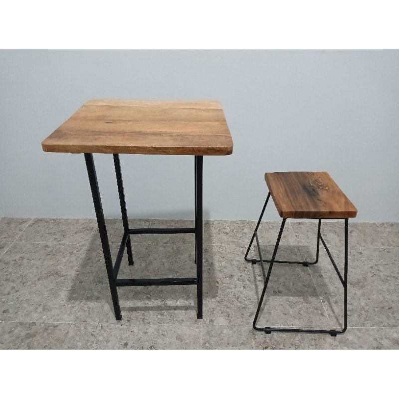Jual 1 set meja kotak persegi kayu rustic (p:50 l:50 t:75)& 2 pcs kursi ...