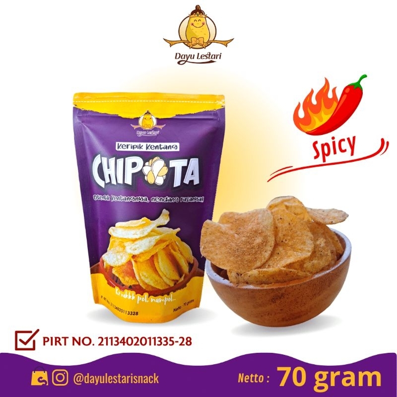 Jual CHIPOTA Spicy Pedas 70g Keripik Kentang Potato chips l|| Snack ...