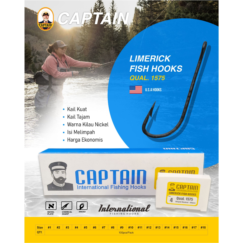 Jual Hook/ Kail Pancing - Captain 1575, Limerick Hooks Ringed, kail ...