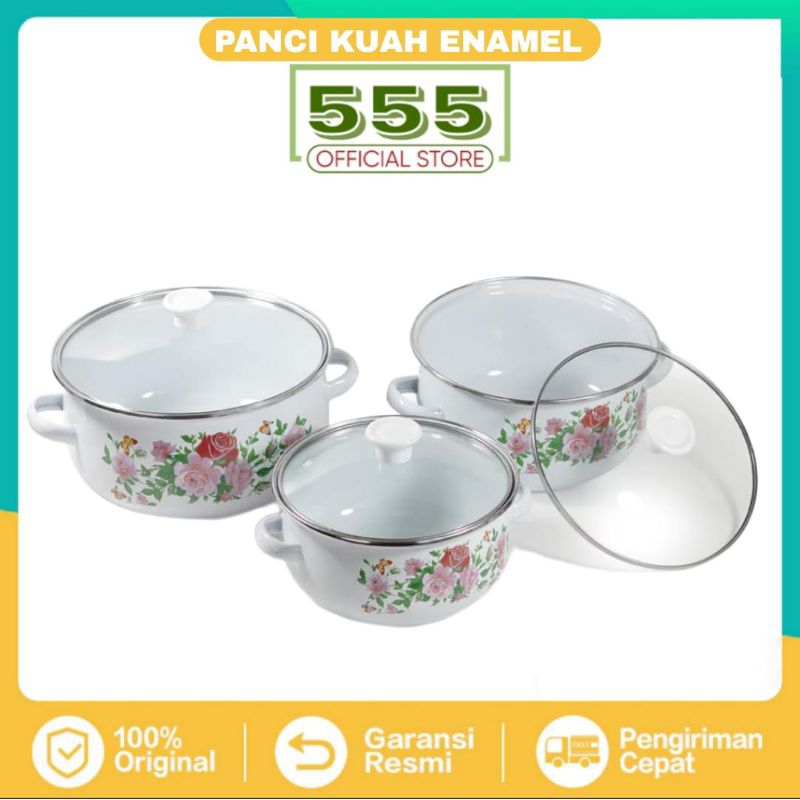 Jual Panci Bunga Enamel 16-18-20 cm Panci Kuah Motif Bunga Tutup Kaca ...
