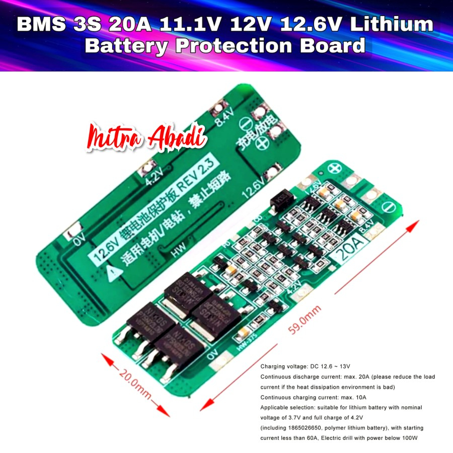Jual XY-BMS 3S 20A 11.1V 12V 12.6V 18650 Lithium Battery Protection Board | Shopee Indonesia