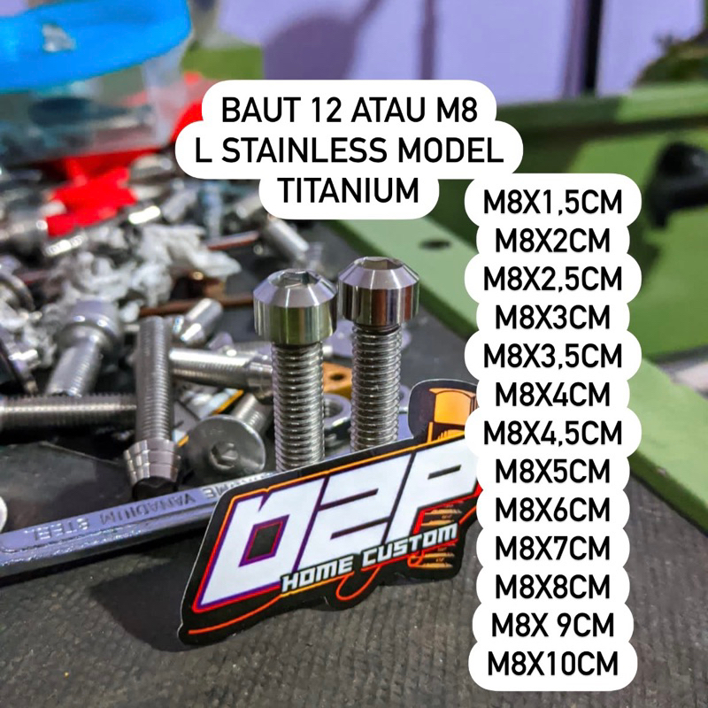 Jual baut 12 ,baut m8 L stainless custom handmade model titanium | Shopee Indonesia