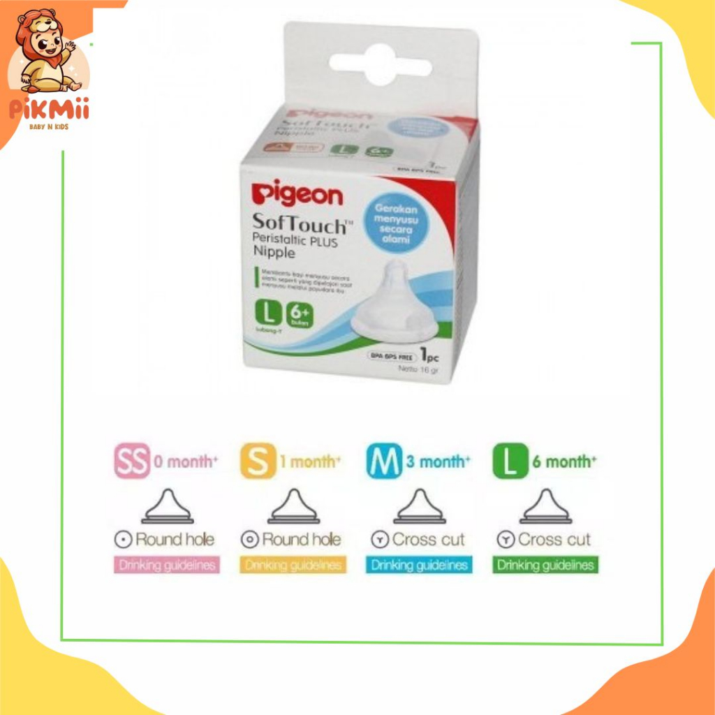 Jual PIGEON PERISTALTIC PLUS NIPPLE SOFT TOUCH S , M , L, LL, LLL ISI 1 PCS untuk BOTOL WIDE ...