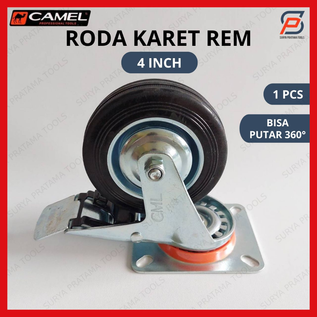 Jual Roda Troli Rem Karet 4 Inch Camel / Roda Caster Gepeng Rem Etalase ...