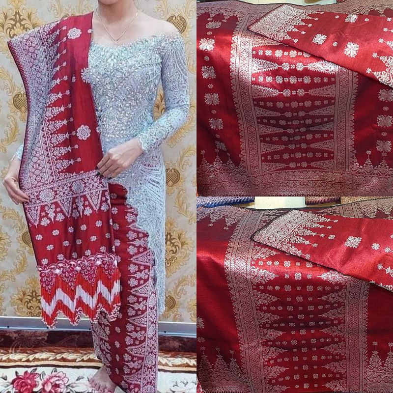 Jual songket cantik manis maron silver / songket palembang asli tenun ...