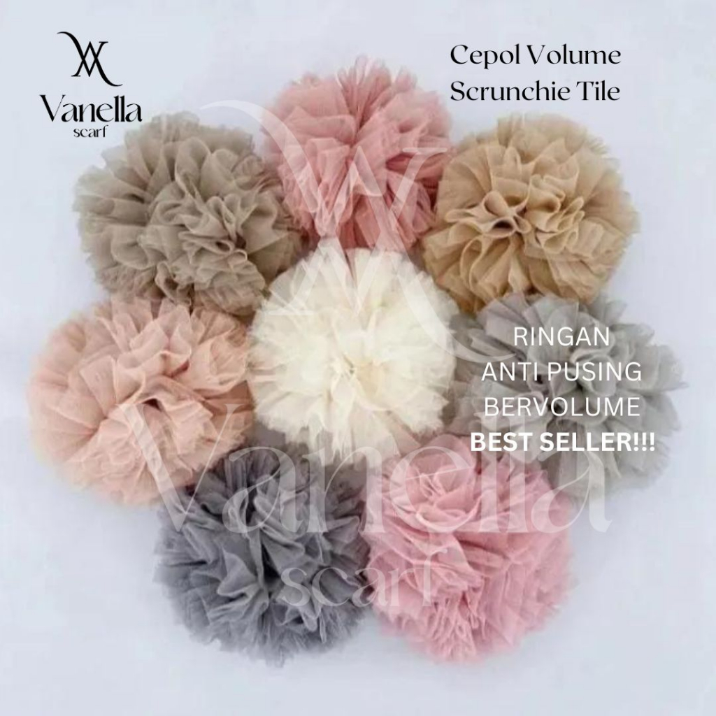 Jual Cepol Hijab Volume SCRUNCHIE TILE TULLE JUMBO up to 20 cm | Ikat rambut hijab kuncir Tile ...