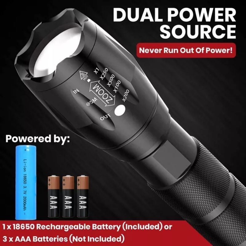 Jual senter tangan baterai police besi mata led T6 CREE super terang | Shopee Indonesia