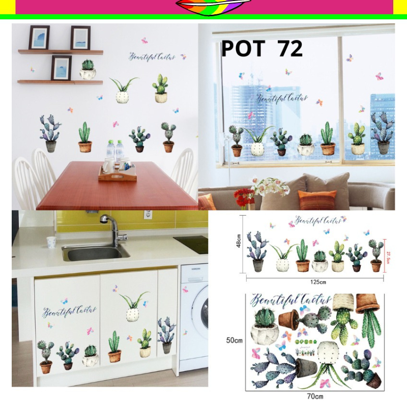 Jual WALL STICKER STIKER SETIKER DINDING GAMBAR MOTIF POT 72 KAKTUS PINK TEMPELAN HIASAN ...