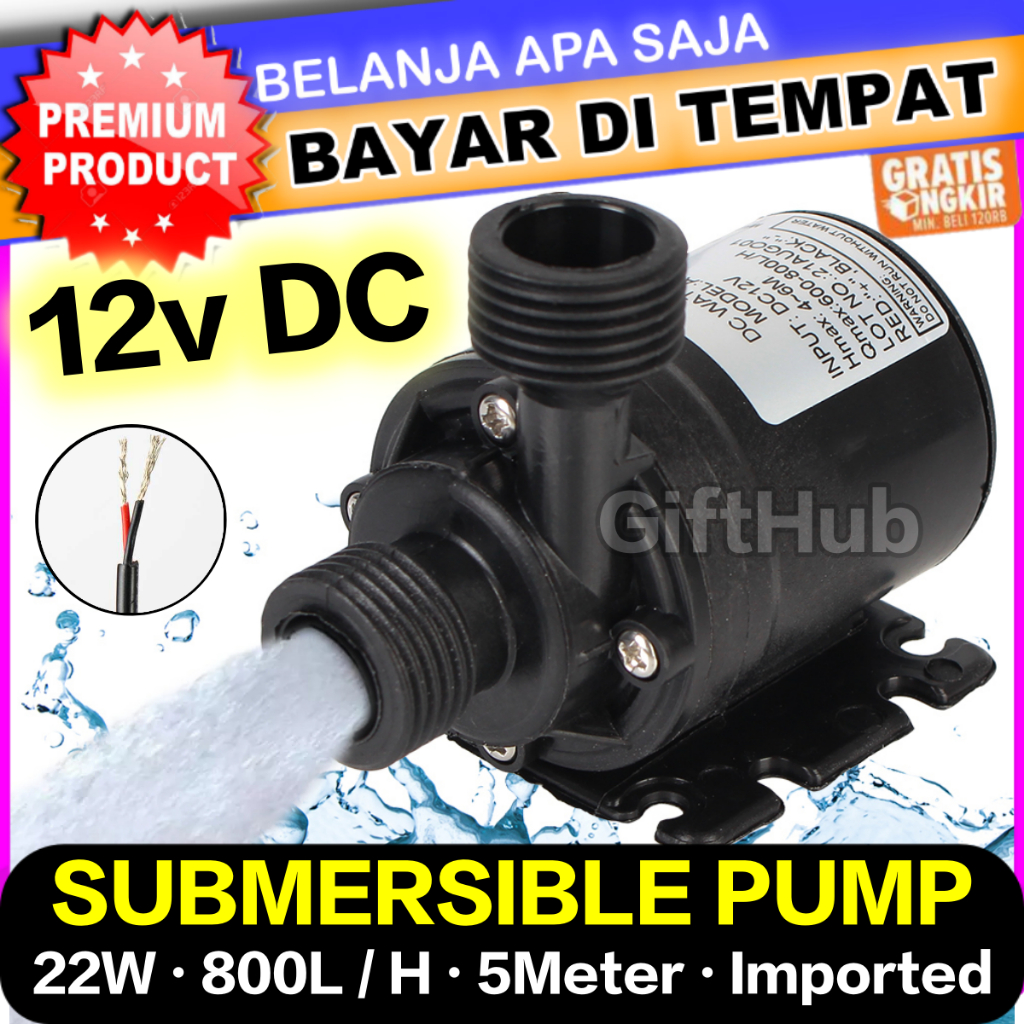 Jual Pompa Air Mini Aquarium Ikan Submersible Pump Fish Tank 12V DC 22W ...