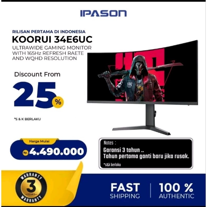 Jual Monitor 34 inch KOORUI 34E6UC Curved Gaming Monitor 21:9 Ultra ...