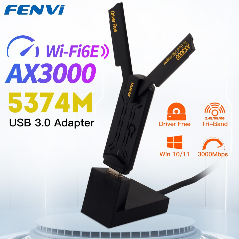 Jual FENVI WiFi 6E AX3000 USB 3.0 WiFi Adapter 3000Mbps Tri-Band 2.4G/5G/6GHz Wireless Network ...
