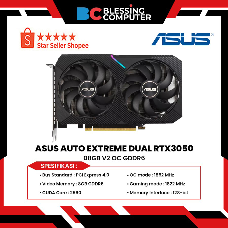 Jual VGA ASUS AUTO EXTREME DUAL RTX 3050 08GB V2 OC GDDR6 90YV0GH6 ...