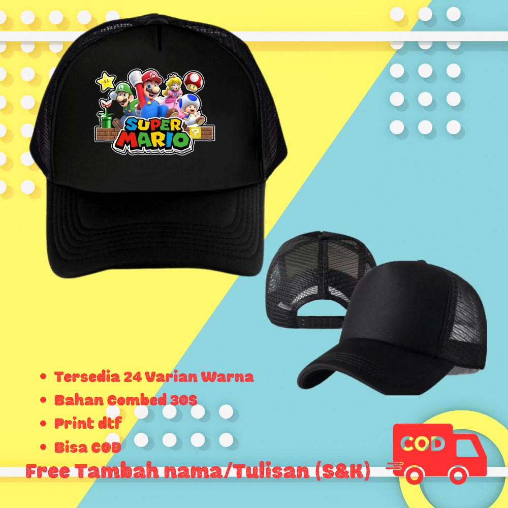 Jual TOPI JARING SUPER MARIO - TOPI TRUCKER - TOPI CUSTOM | Shopee ...