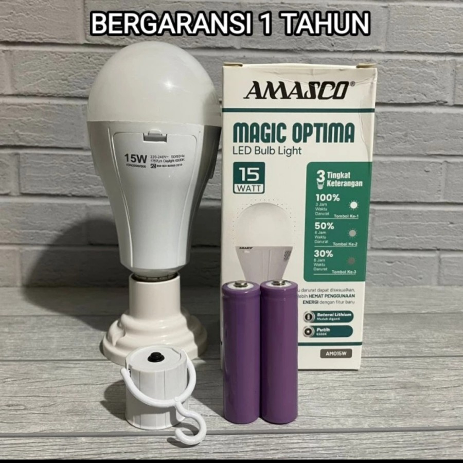 Jual AMASCO LAMPU EMERGENCY LED MAGIC OPTIMA 15W 3 TINGKAT CAHAYA PUTIH ...