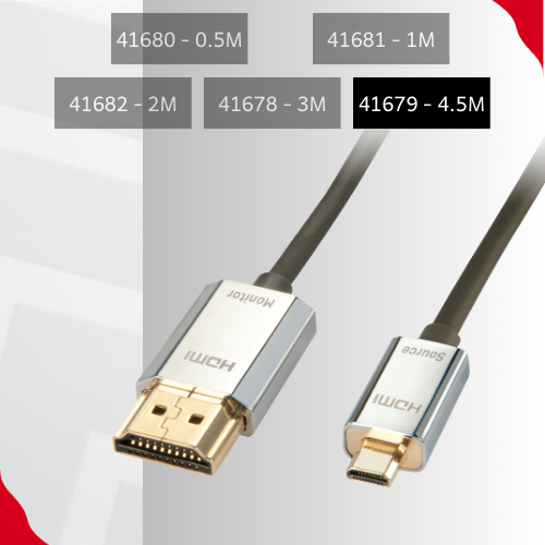 Jual Kabel Micro HDMI Type D LINDY 0.5M 1M 2M 3M 4,5M Cromo Ultra Slim Micro HDMI 2.0 to HDMI ...