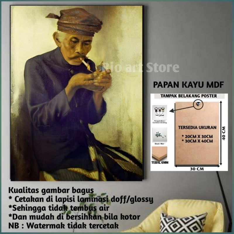 Jual Poster kakek merokok hiasan dinding atau walldekor bahan papan ...
