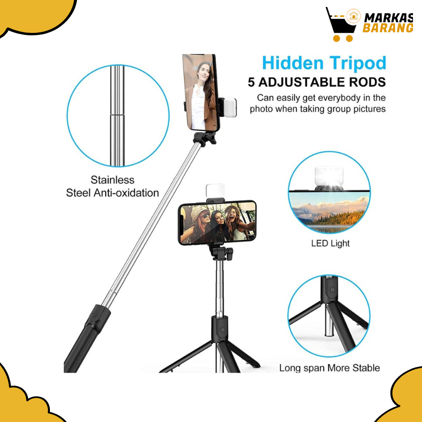 Jual Selfie Stick Tongsis Bluetooth Tripod 3 In 1 R1 S Led Tongsis