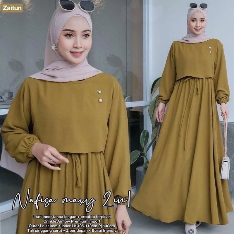 Jual Gamis NAFISA Maxy Set2in1 inner+outer crop (Crinkle airflow)Size S ...