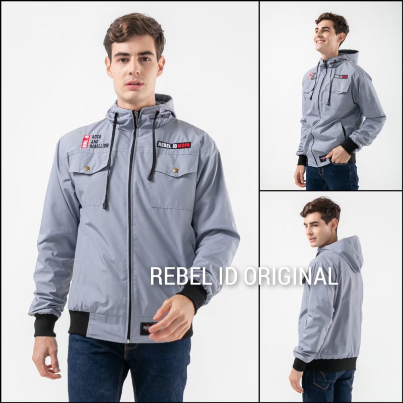 Jual Rebel Id Abu Muda Jaket Semi Parka Parasut Taslan | Shopee Indonesia
