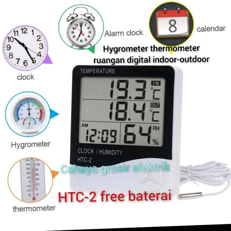 Jual HTC-2 hygrometer termometer ruangan digital jam termometer indoor ...