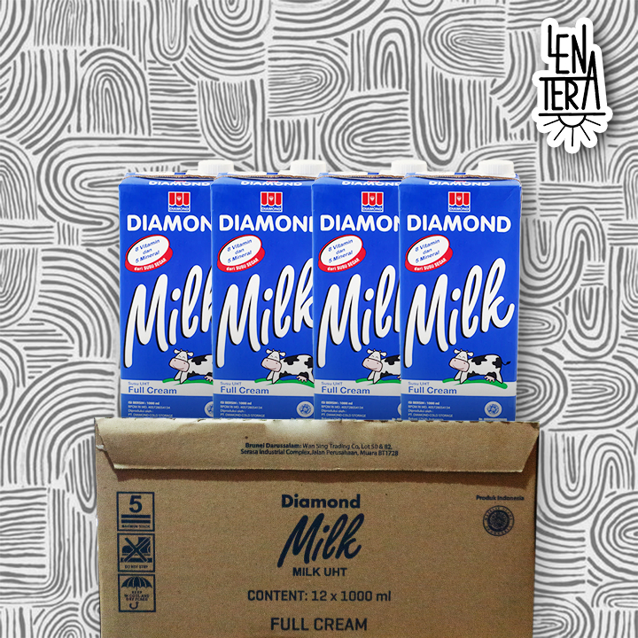 Jual susu uht diamond full cream 1liter 1000ml 1karton isi 12 diamond milk plain untuk campuran ...