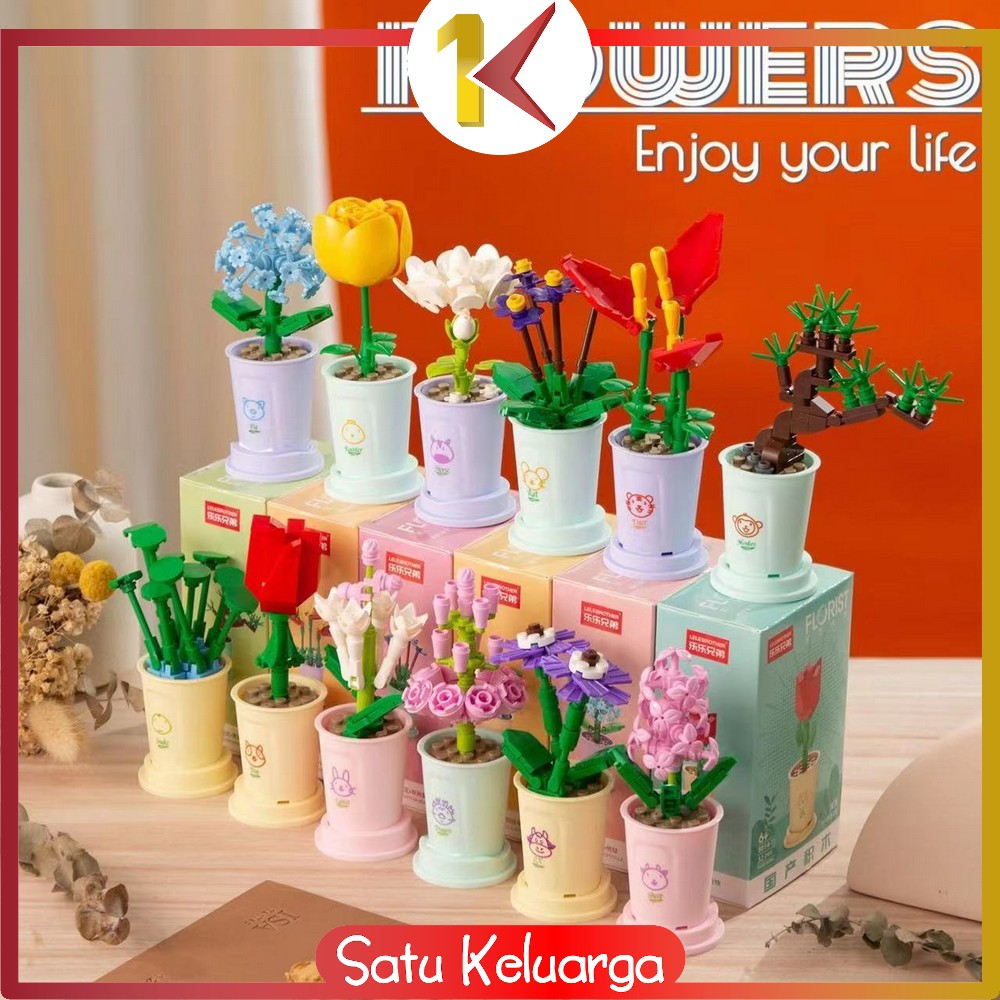 Jual SK-M344 Mainan Edukasi DIY Florist Tanaman Pot Building Block Nano ...