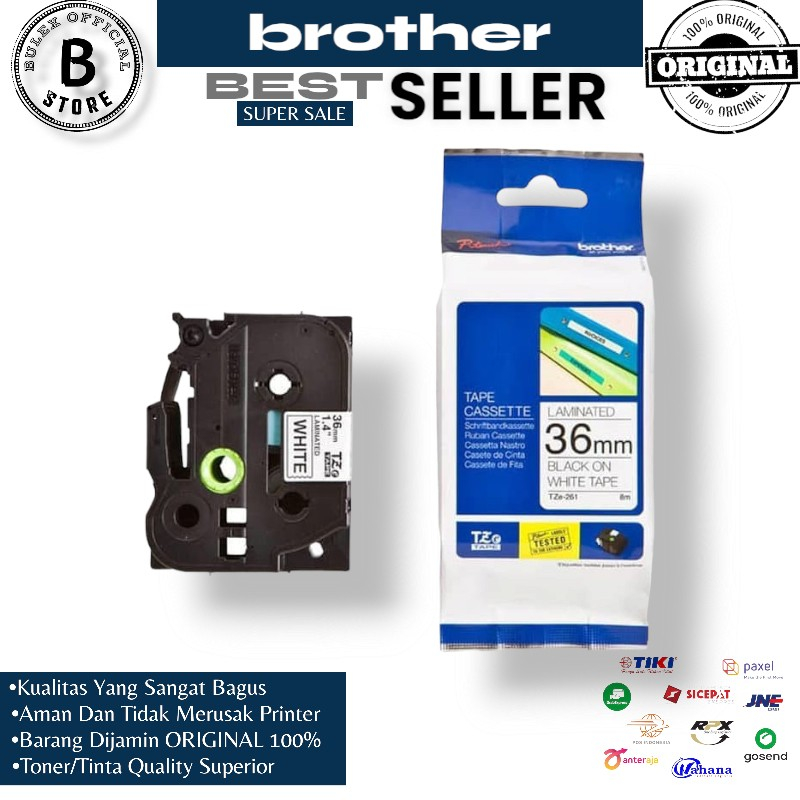 Jual Brother Label Tape TZE-261 36MM Black on White TZE 261 ORIGINAL ...