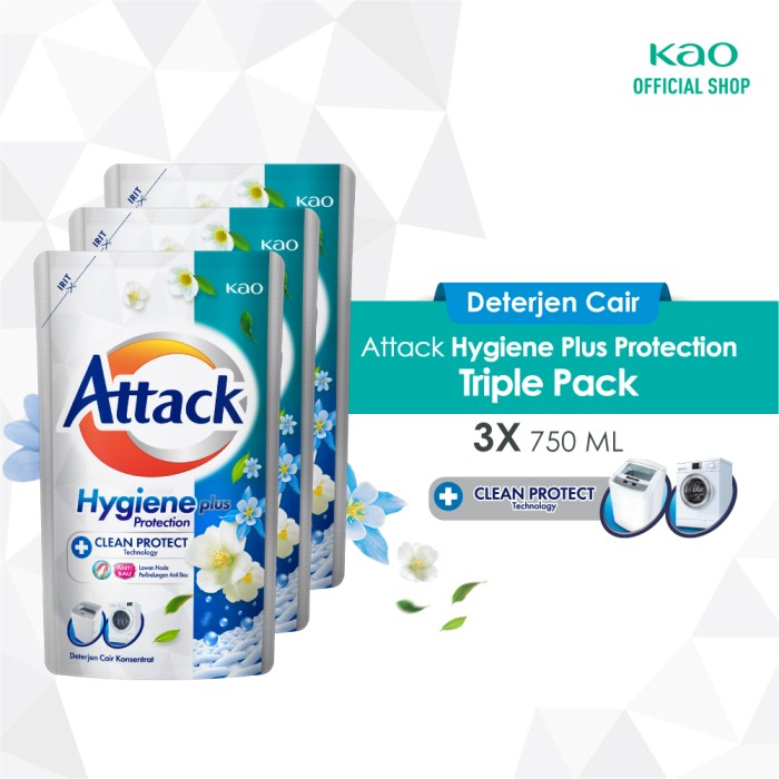 Jual Attack Hygiene Plus Deterjen Cair Semua Mesin Cuci 750 mL Triple Pack | Shopee Indonesia