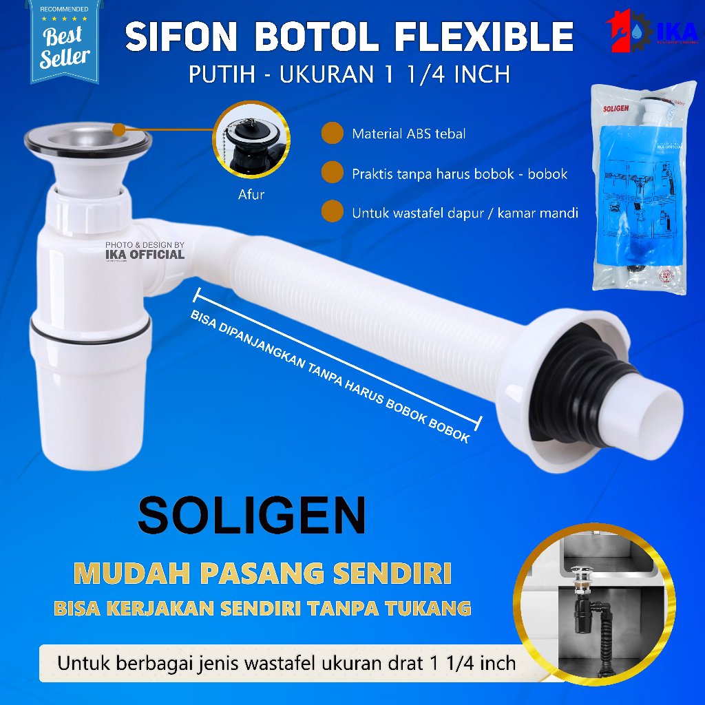 Jual Sifon Botol Fleksibel PVC Soligen D1W D1B Selang Pembuangan ...