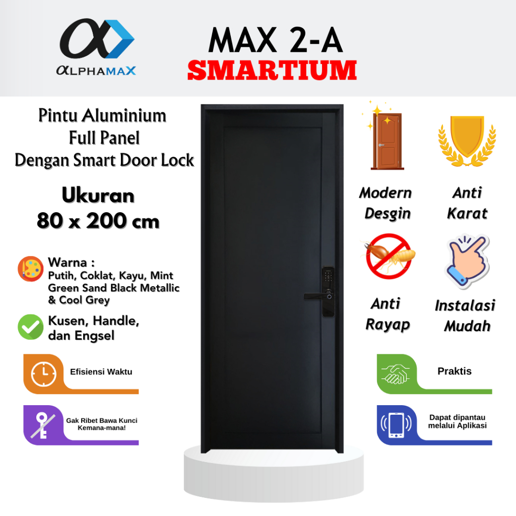 Jual Pintu Aluminiun Pintu Rumah Pintu Kamar Full Panel dengan Smart Lock Door SMARTIUM ALPHAMAX ...