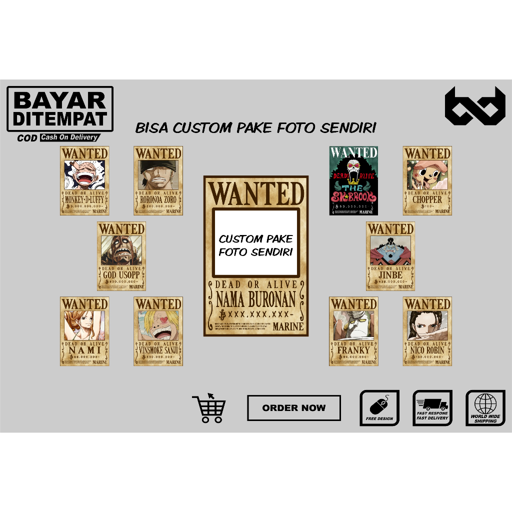 Jual Poster Bounty One Piece Terbaru Poster Wanted Paket Komplit SHP ...