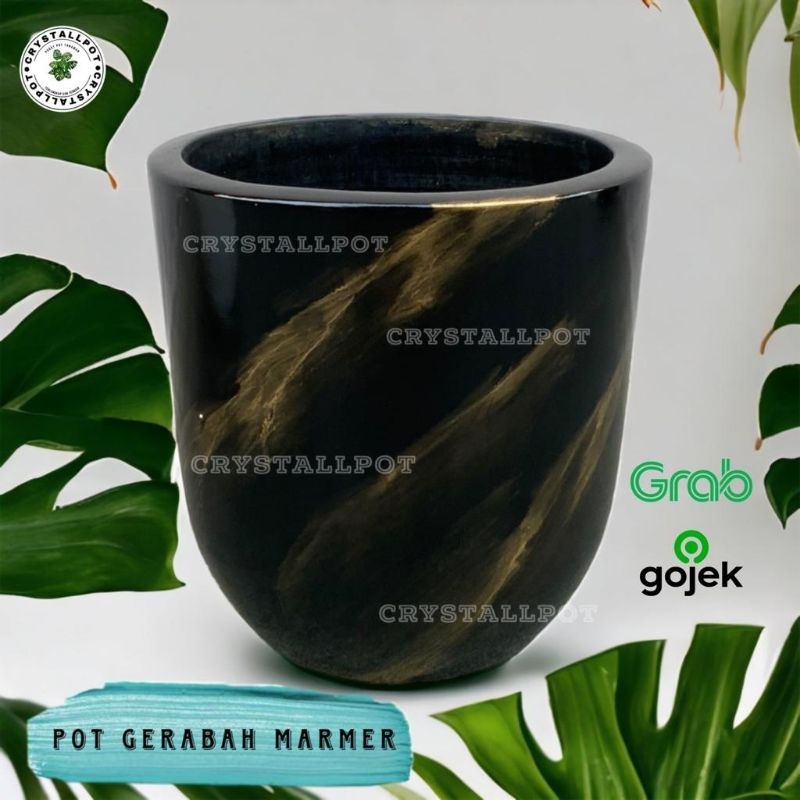 Jual POT BUNGA GERABAH MARMER TANAH LIAT TINGGI D30 T30 HITAM GLOSSY ...