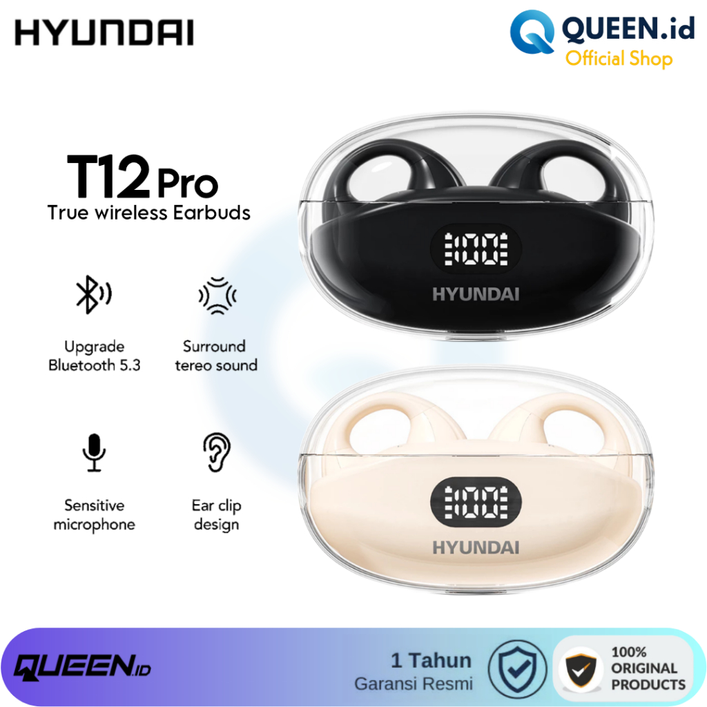 Jual HYUNDAI T12 PRO TWS True Wireless Earbuds Headset Bluetooth 5.3 ...