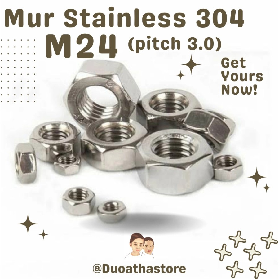 Jual Mur M24 x Pitch 3.0 Stainless Steel / Hex Nut M24 SUS 304 | Shopee ...