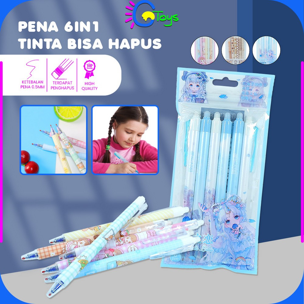 Jual CR-A68 Pulpen Set 6IN1 0.5MM Tinta Bisa di Hapus Motif Karakter ...