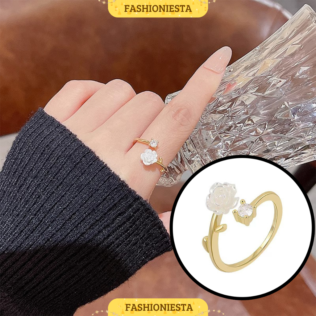 Jual Cincin Bunga Mawar Putih Elegan Anti Karat White Rose Ring Aksesoris Wanita Korea Style ...