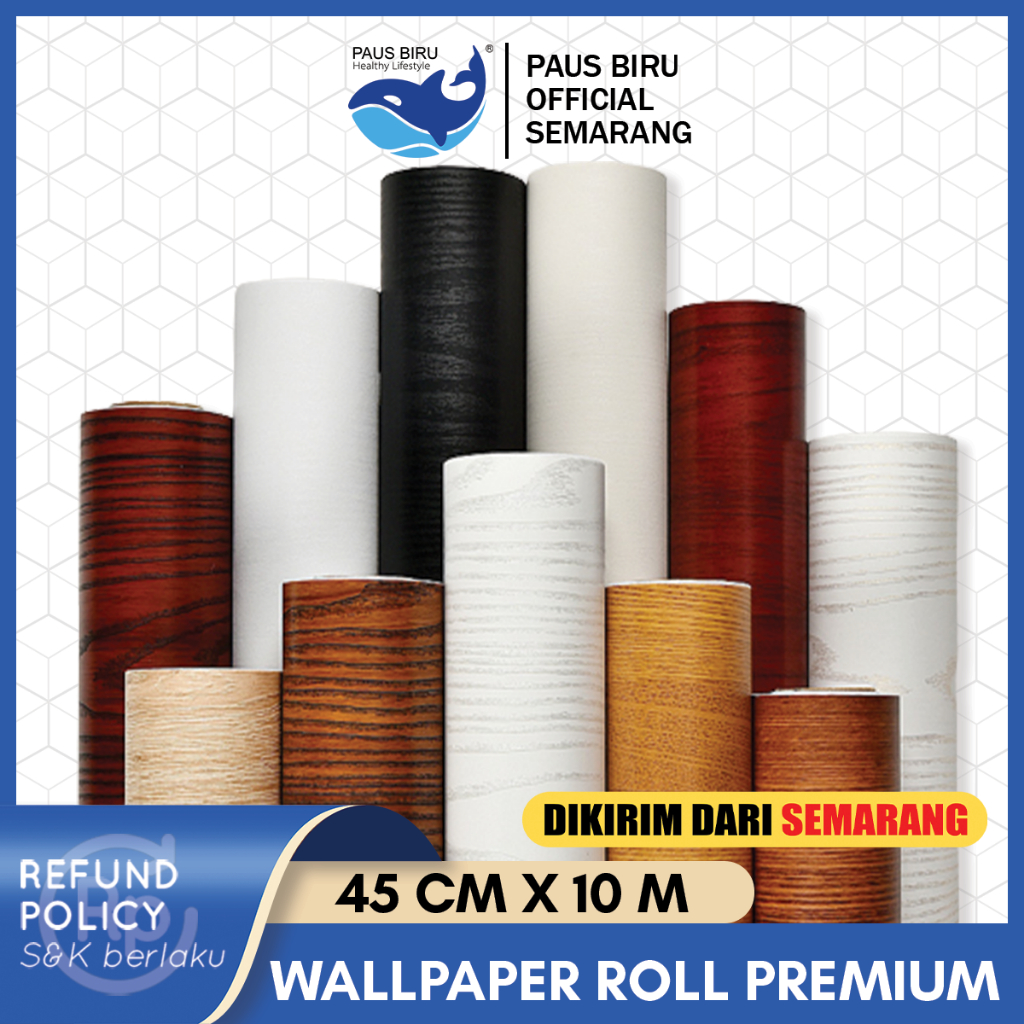 Jual Paus Biru - Wallpaper Dinding Roll Ukuran 45 CM x 10 M Motif Serat Kayu Premium Bertekstur ...