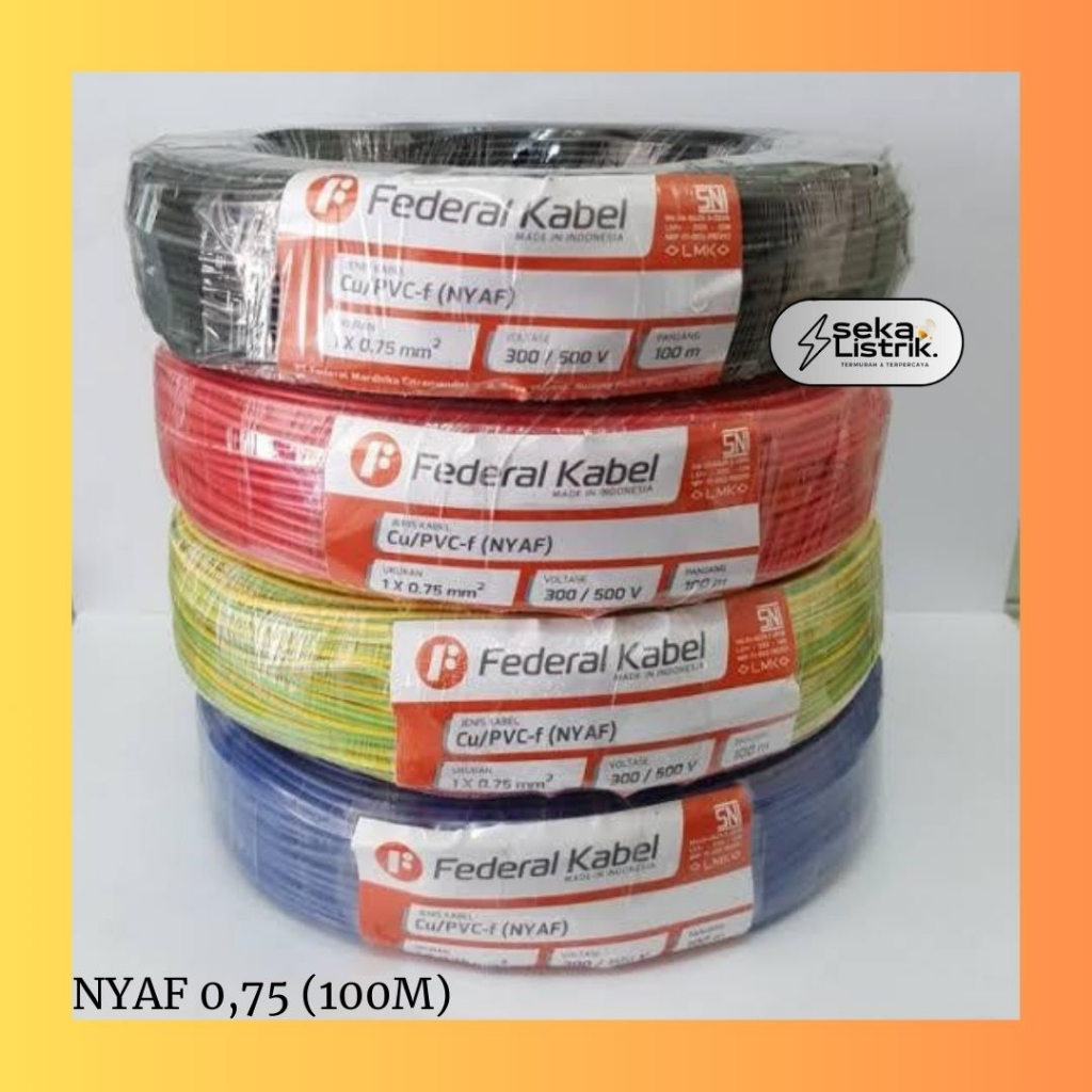 Jual ECER!! Kabel serabut NYAF 0.75 mm / 0.75mm federal PER Meter 5 warna - SEKA | Shopee Indonesia