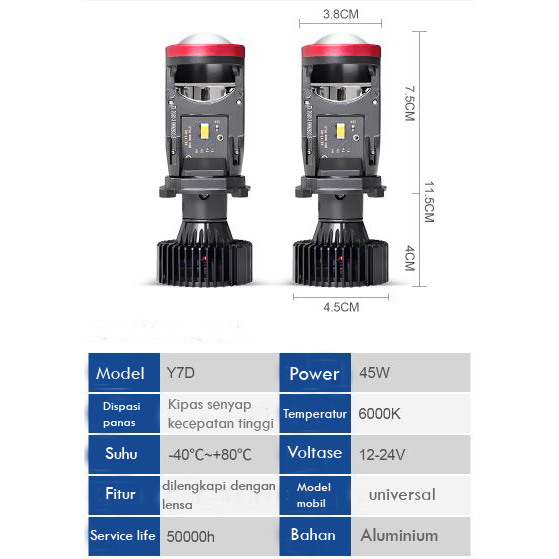 Jual Lampu led lampu sorot mini projie Y7D H4 (sepasang ) | Shopee ...